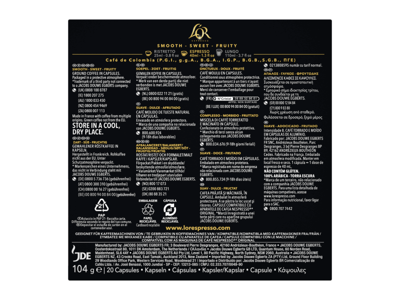 L'OR Espresso Colombia 20 Capsules | JDE Professional